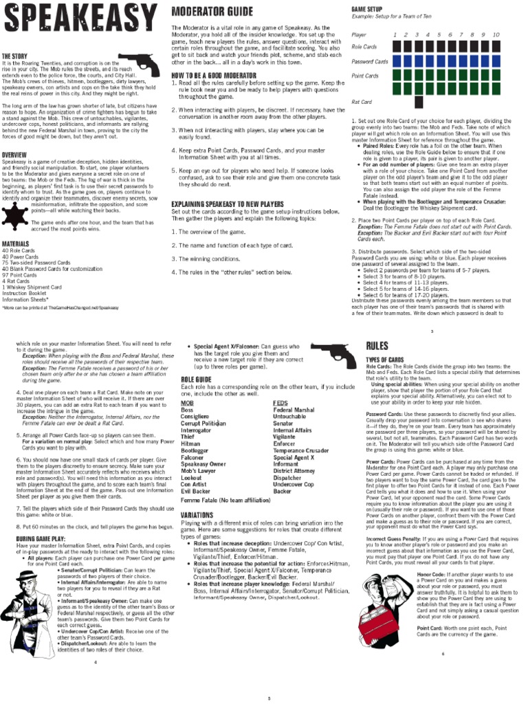 Speakeasy Print and Play | PDF