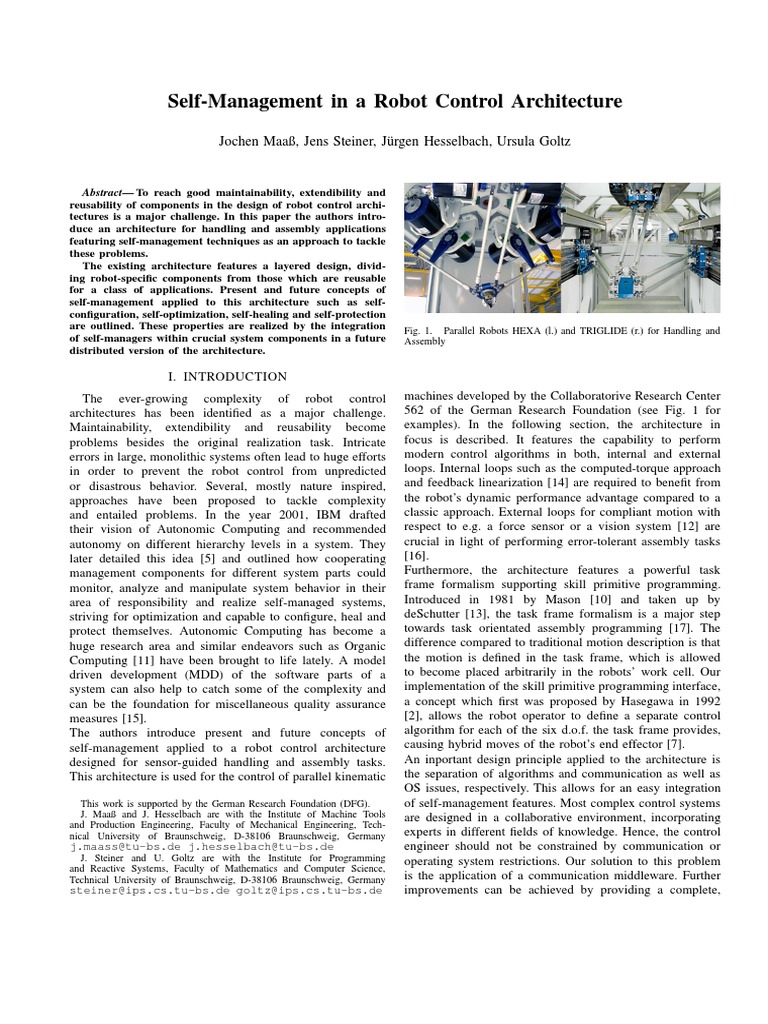 Paper-2006 05 Self-Management in A Robot Control Architecture | PDF | Control Theory | Modularity