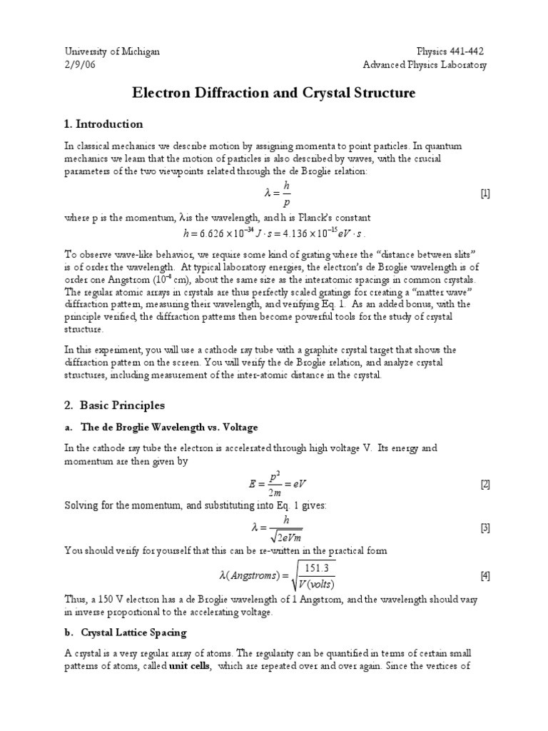 Electron Diffraction2 | PDF | Diffraction | Wavelength