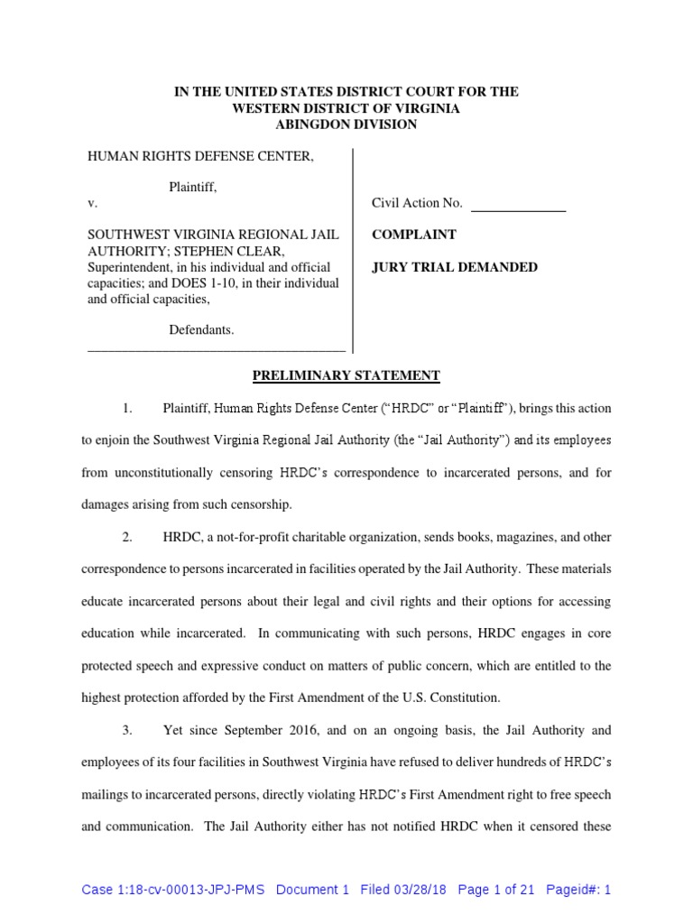 HRDC - Swvrja | PDF | Prison | First Amendment To The United States ...