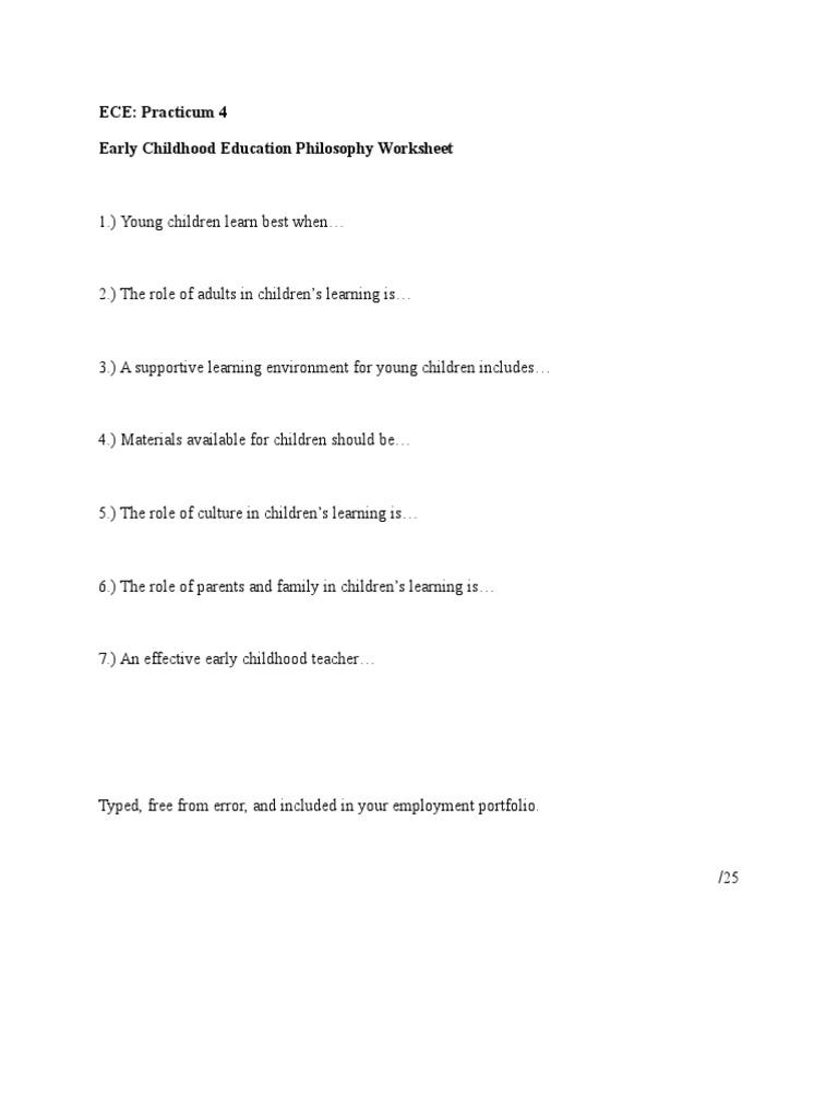 ECE Philosophy Worksheet for Practicum | PDF