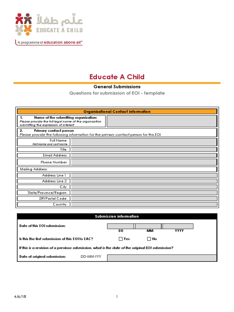 Educate A Child: Questions For Submission of EOI - Template | PDF ...