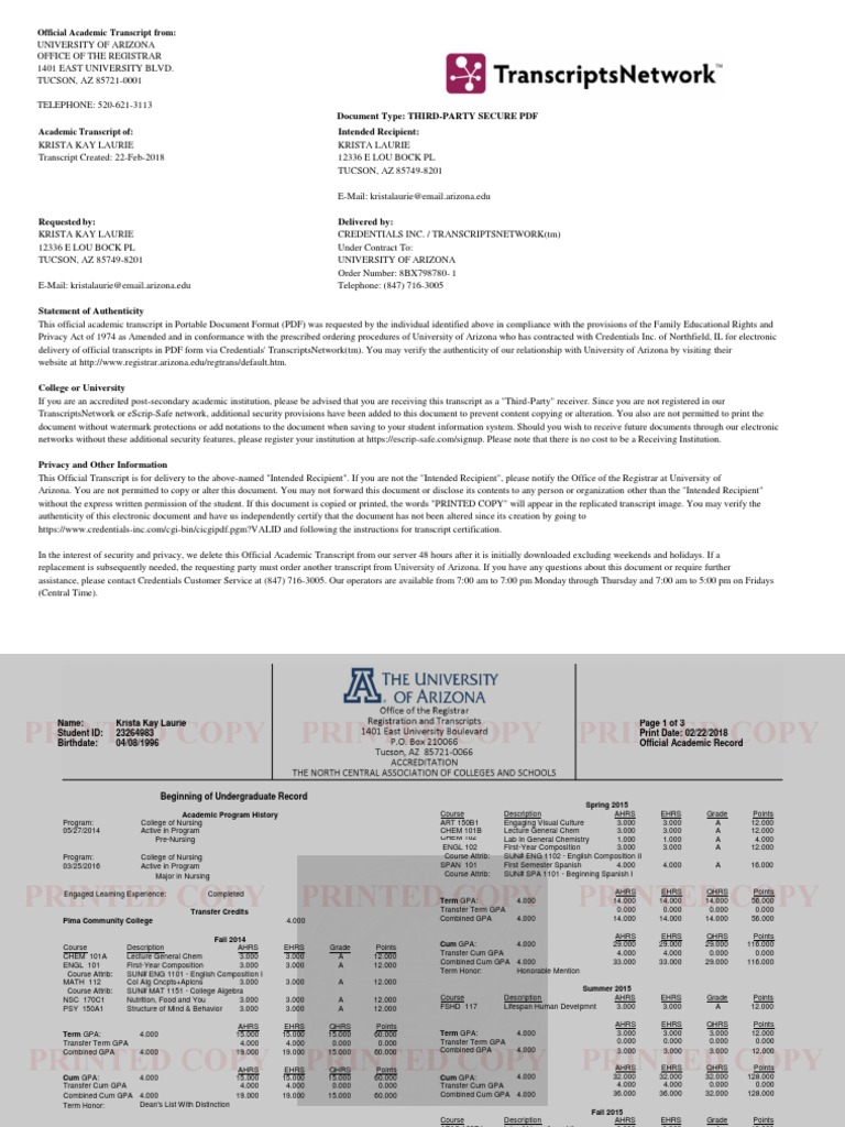 Klaurie Transcript | PDF | Postgraduate Education | Grading (Education)