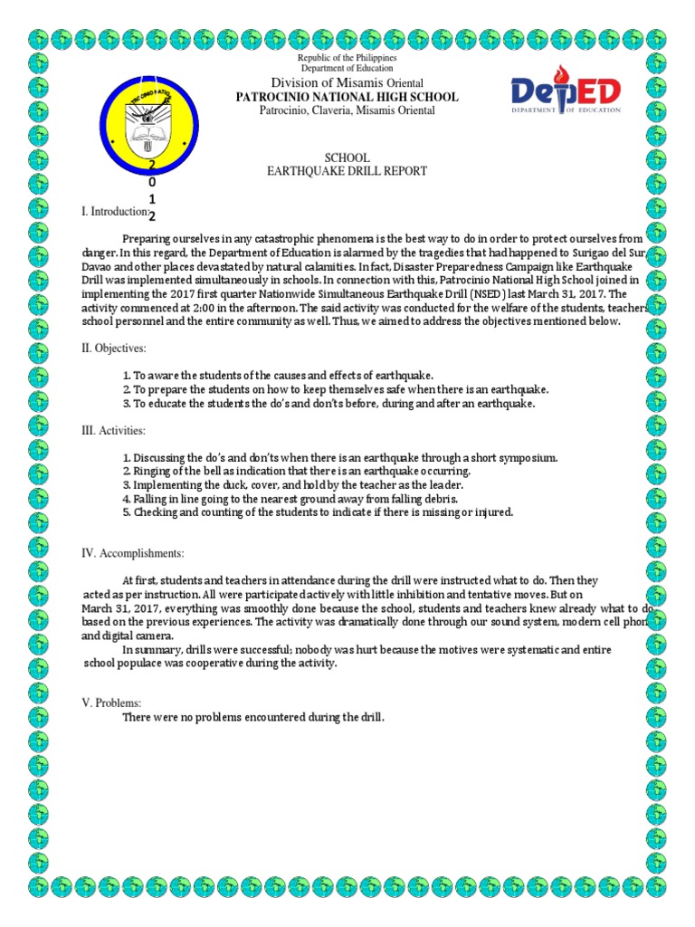 Earthquake Drill Report 1st Quarter | PDF | Earthquakes | Disaster And ...