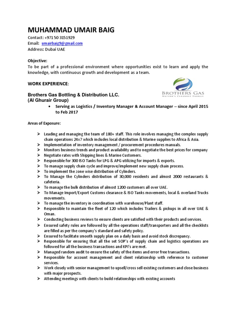 Muhammad Umair Baig - Original | PDF | Logistics | Sales