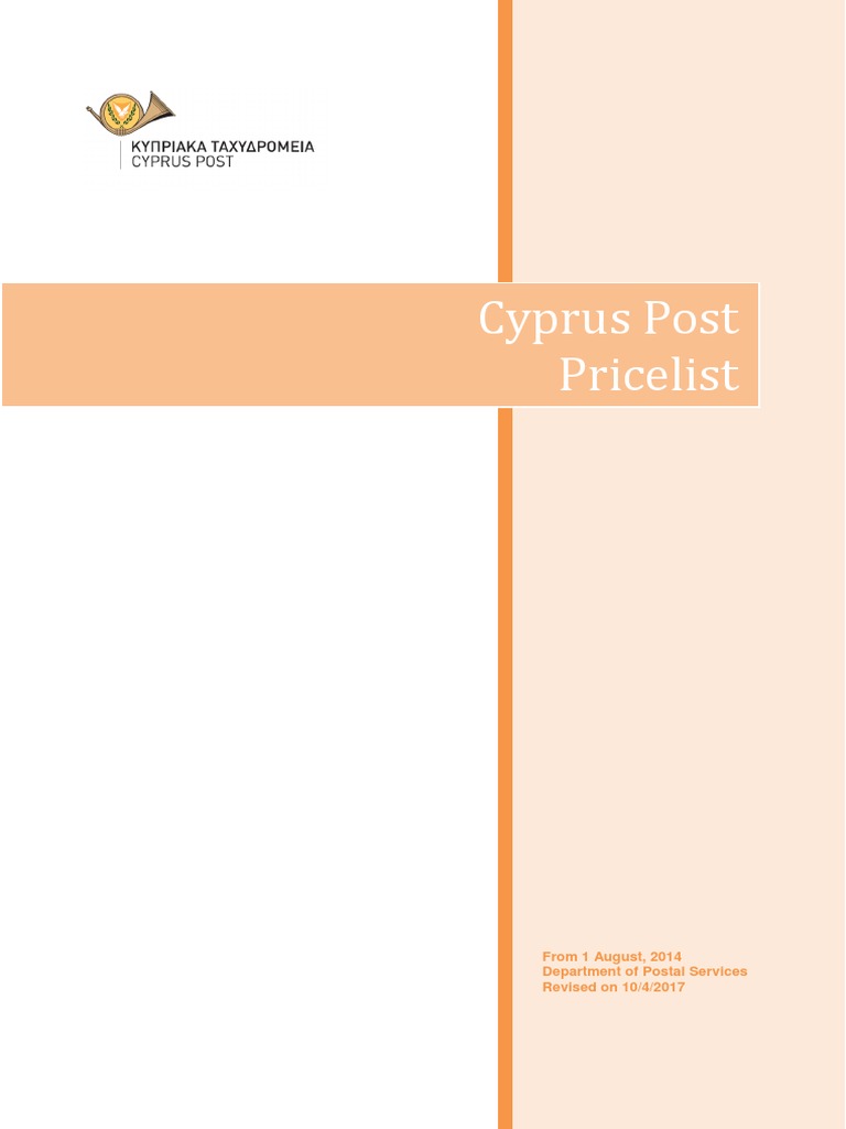 Cyprus Post Office Price List 2023 | PDF | Envelope | Mail