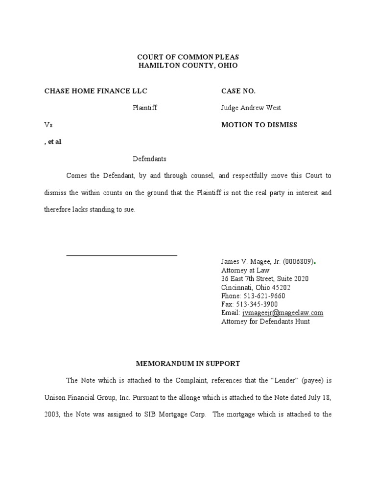 Generic Motion To Dismiss Foreclosure | PDF | Promissory Note ...