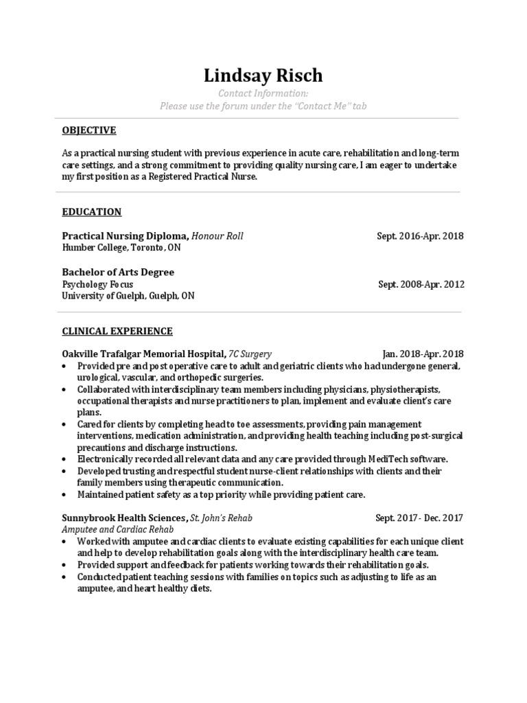Lindsay Risch RPN Resume | Download Free PDF | Physical Therapy | Nursing
