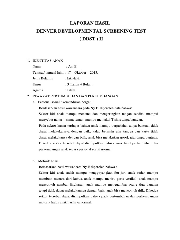 Hasil Tes Denver II Anak Usia 3 Tahun | PDF