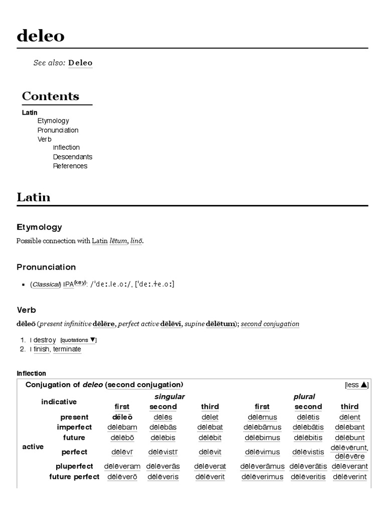 ''Deleo'' in Latin (Wiktionary) | PDF