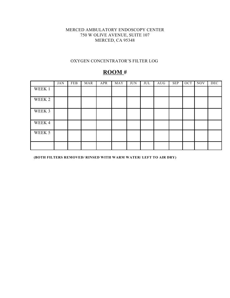 Oxygen Concentrator Filter Log | PDF | Cooking, Food & Wine
