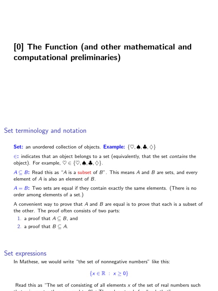 The Function (And Other Mathematical and Computational Preliminaries) | PDF | Function ...