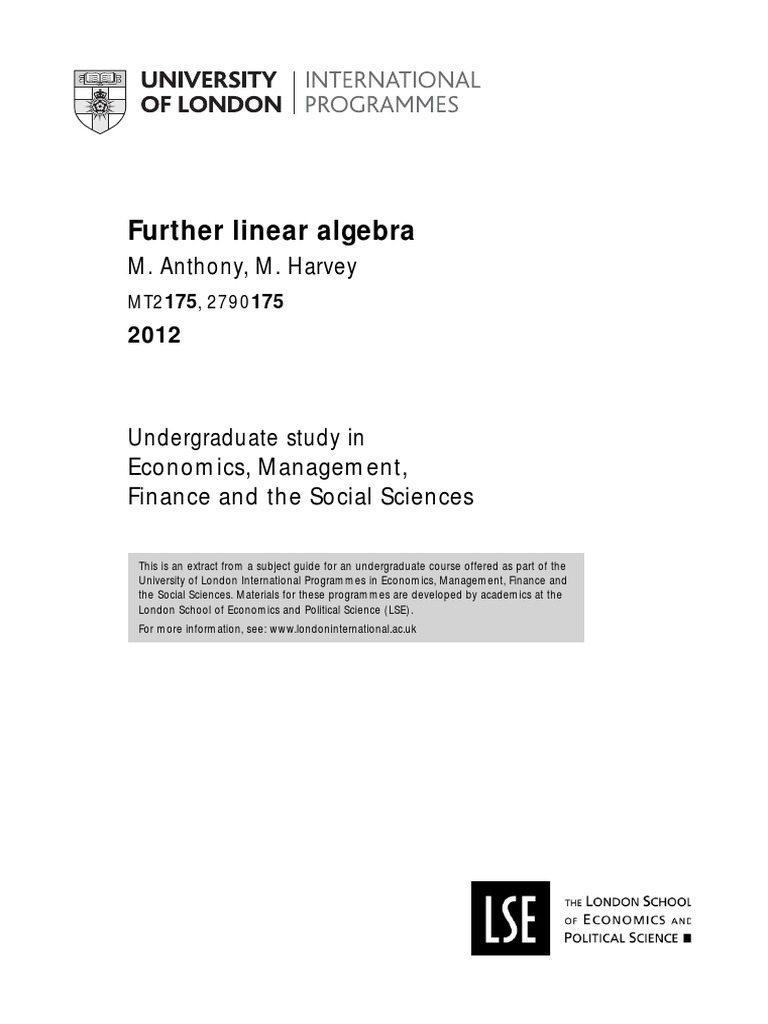 Further Linear Algebra - Anthony | PDF | Mathematical Objects ...