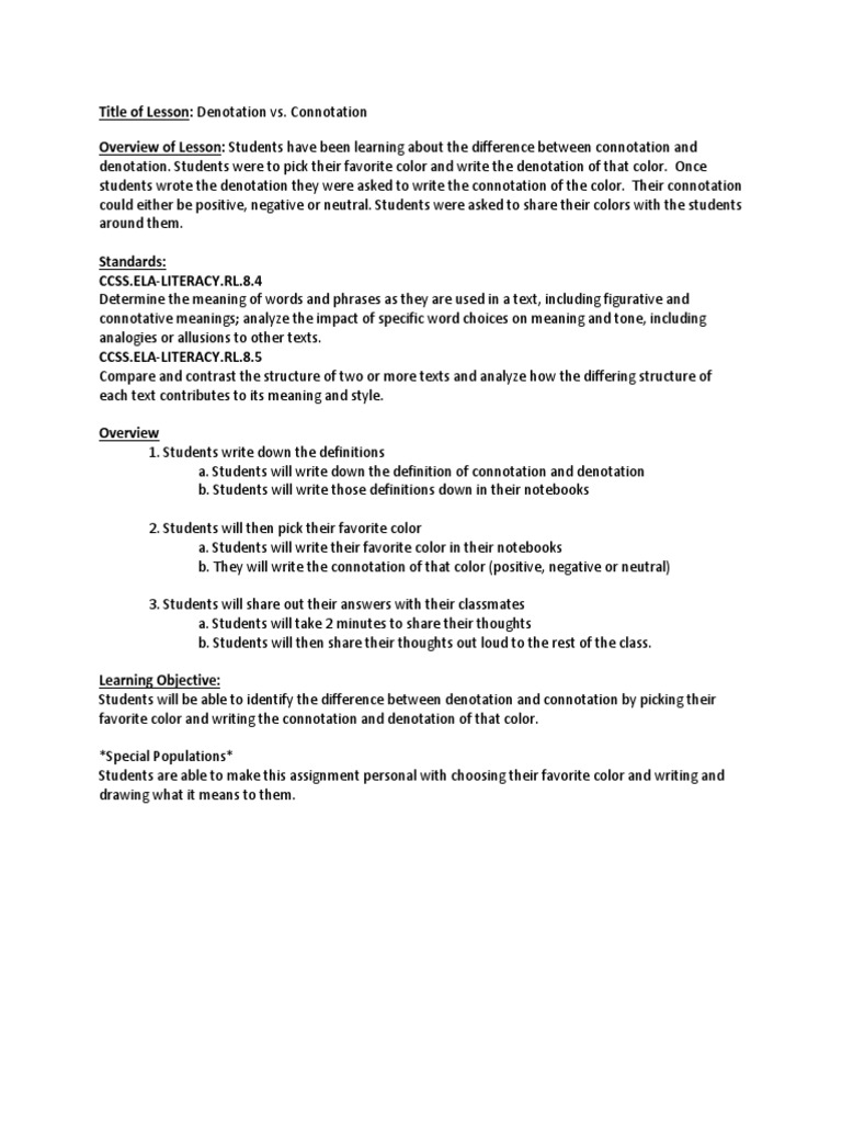 Connotation Vs Denotation Pdf