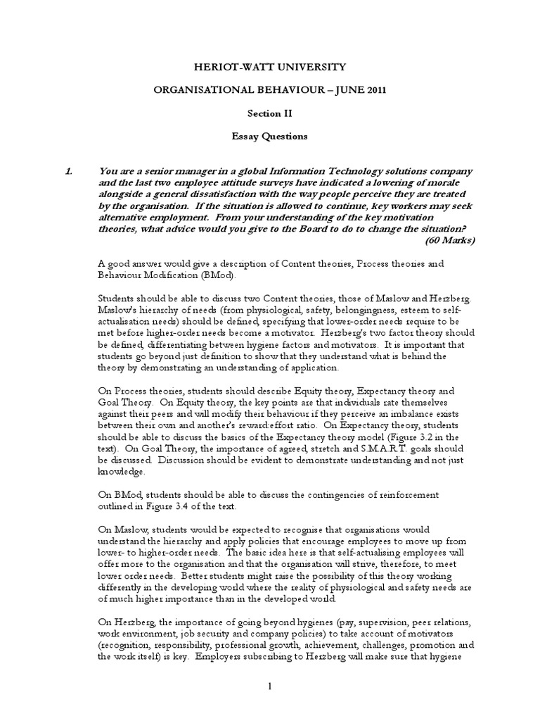 Heriot-Watt University Organisational Behaviour - June 2011 Section II ...