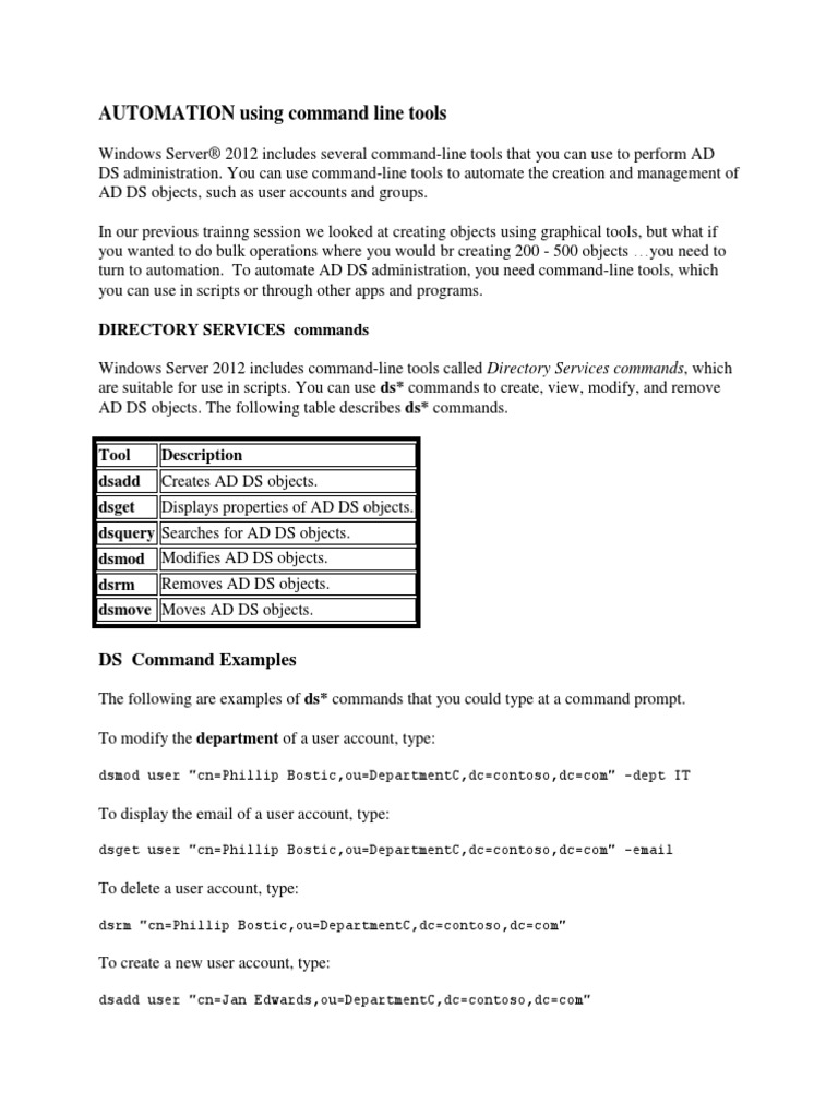 AUTOMATION Using Command Line Tools: Directory Services Commands | PDF | Command Line Interface ...