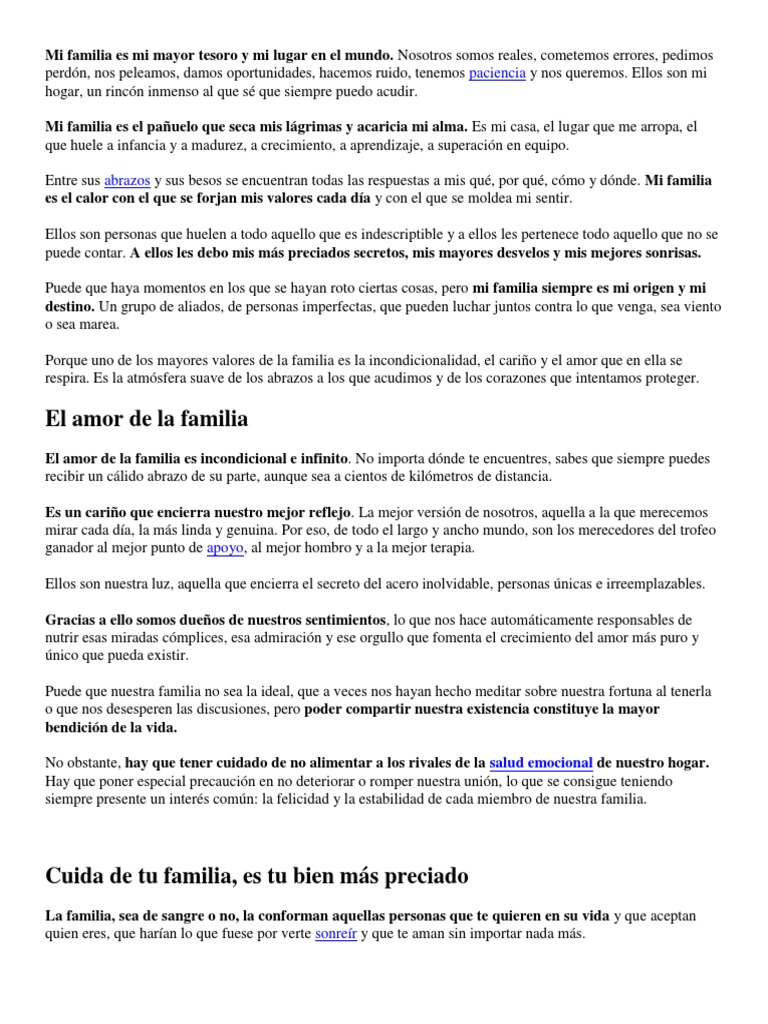 Mi Familia Es Mi Mayor Tesoro y Mi Lugar en El Mundo | PDF | Amor