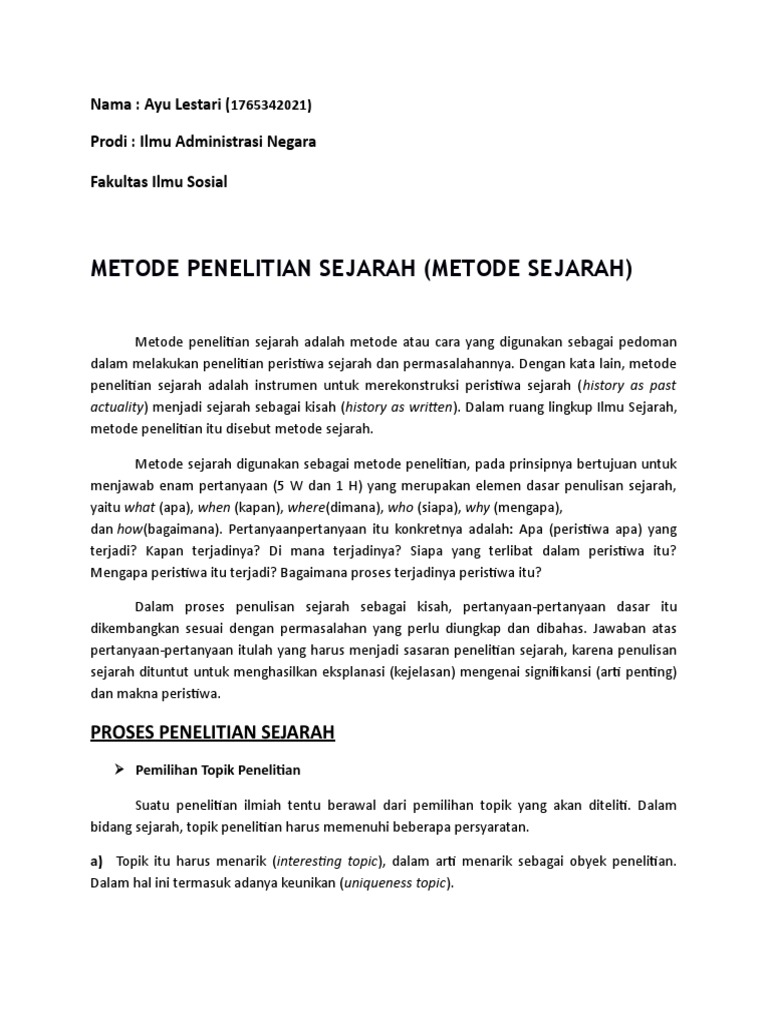 Metode Penelitian Sejarah | PDF