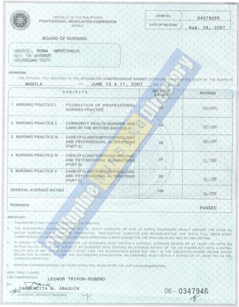 PRC Nursing Board Exam Result Report | PDF