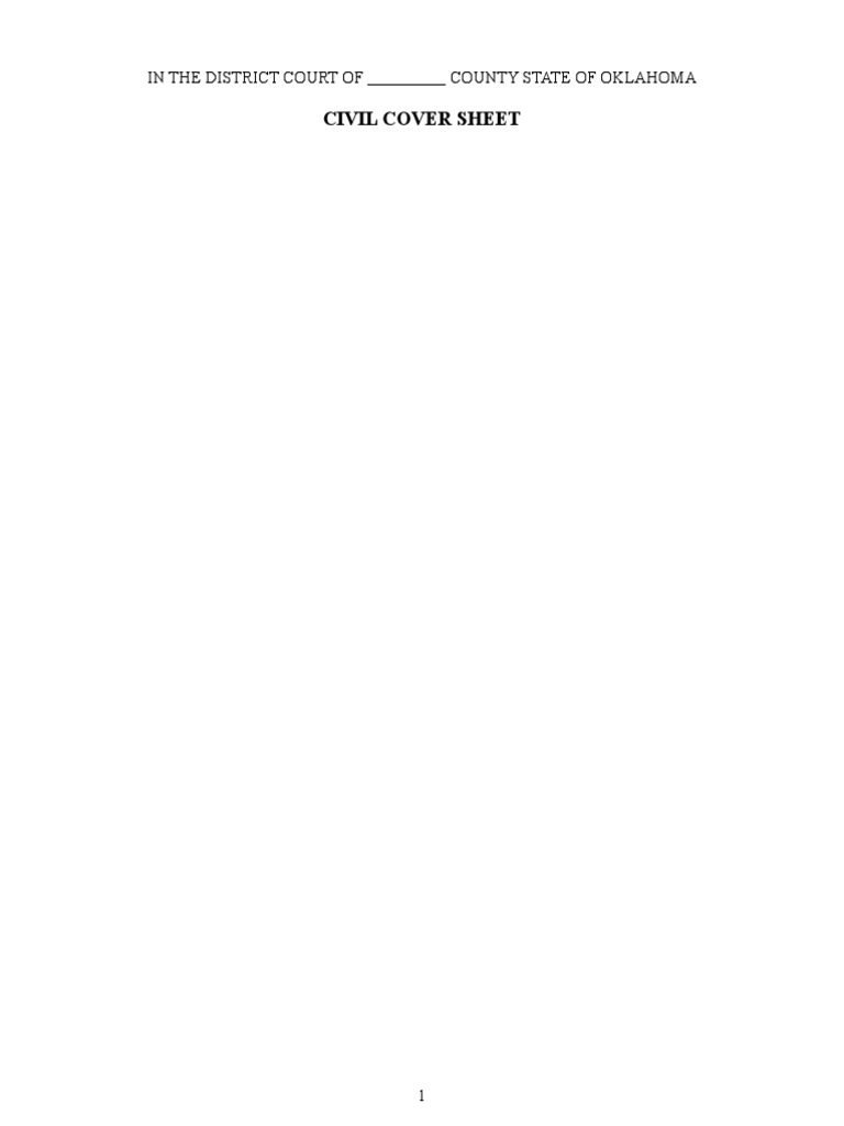 Civil Cover Sheet: in The District Court of County State of Oklahoma ...