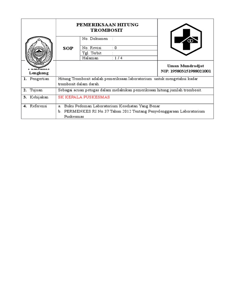 SOP Hitung Trombosit-Fix | PDF | Sains & Matematika