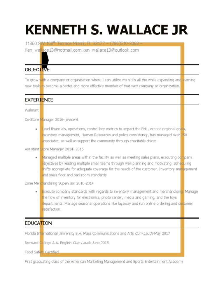 Kenneth Wallace Jr: Walmart Manager Experience | PDF | Career & Growth