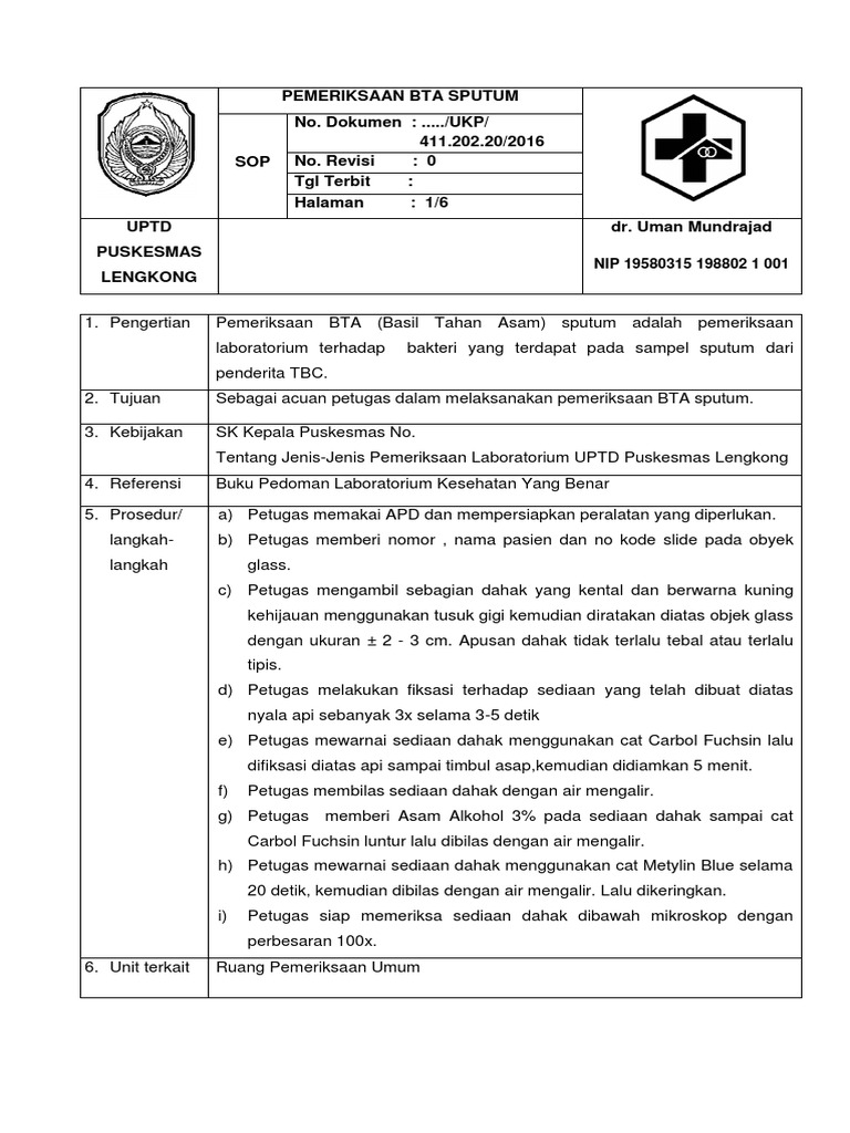Sop Bta Sputum | PDF