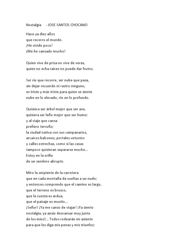 Nostalgia - Jose Santos Chocano | PDF