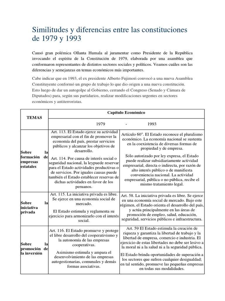 Similitudes y Diferencias Entre Las Constituciones de 1979 y 1993 | PDF ...