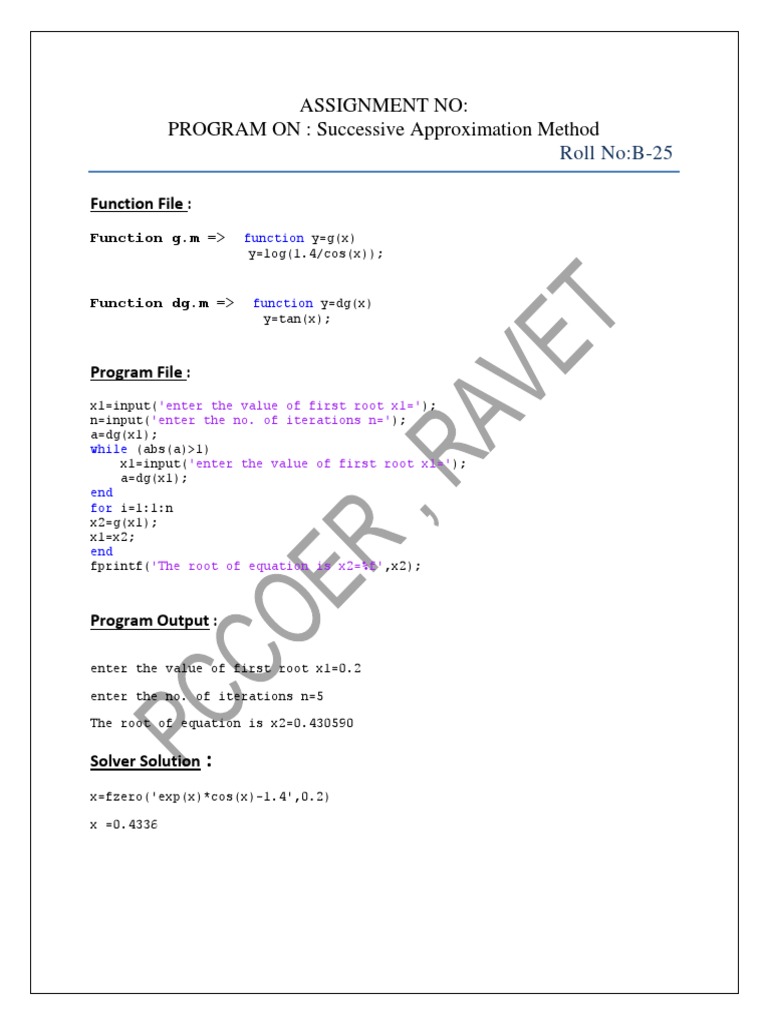 Roll No:B-25: Assignment No: PROGRAM ON: Successive Approximation Method | PDF | Teaching ...