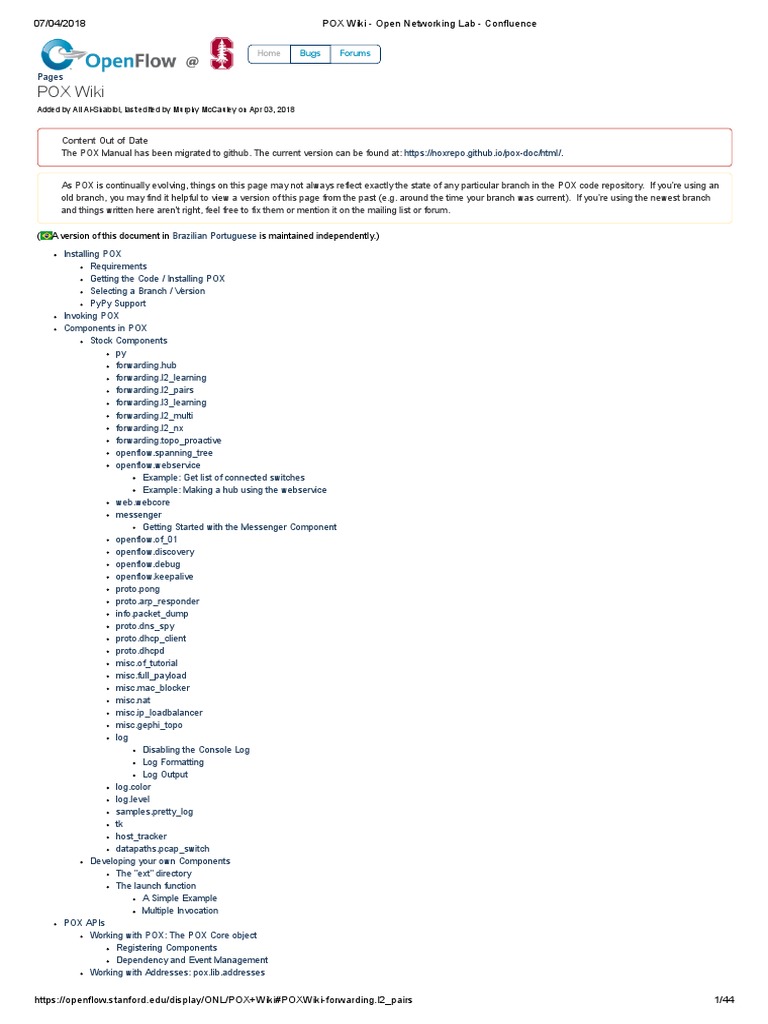 Pox Wiki Open Networking Lab Confluence Pdf Port Computer Networking Hypertext 