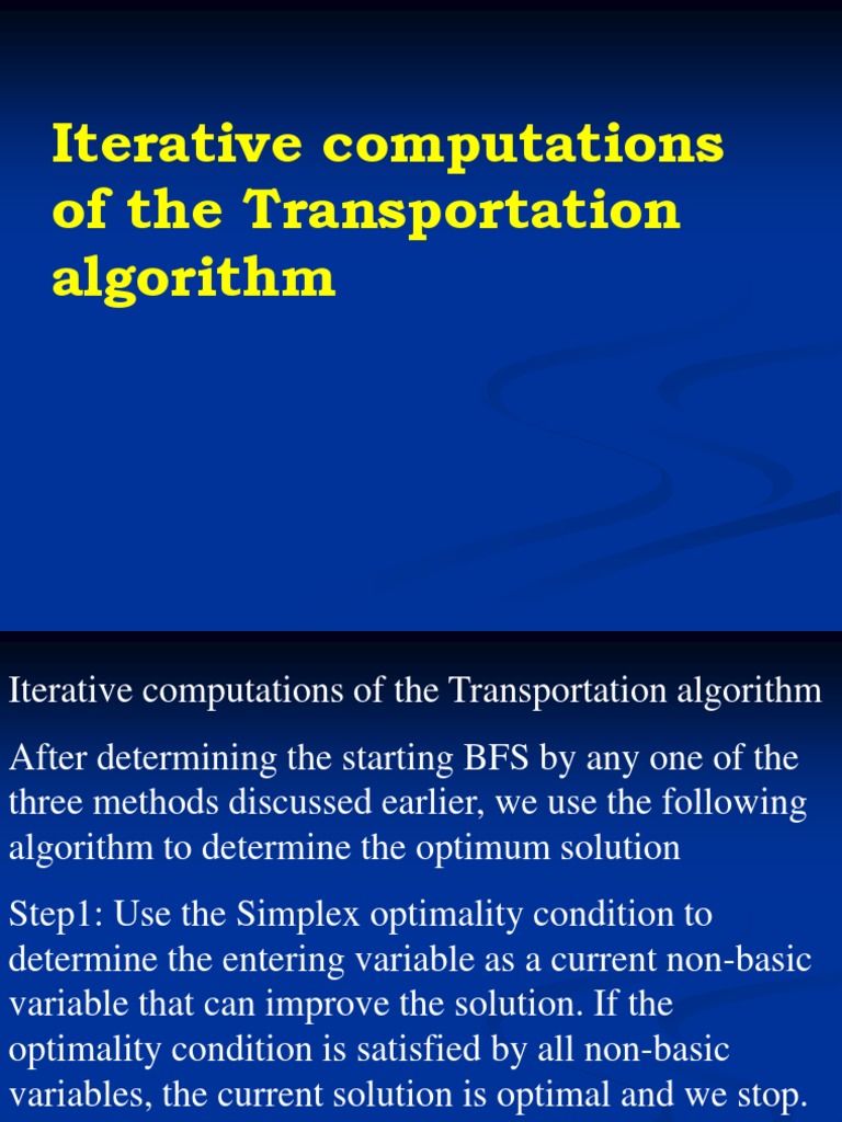 Iterative Computations Of The Transportation Algorithm Mathematical Optimization Computer