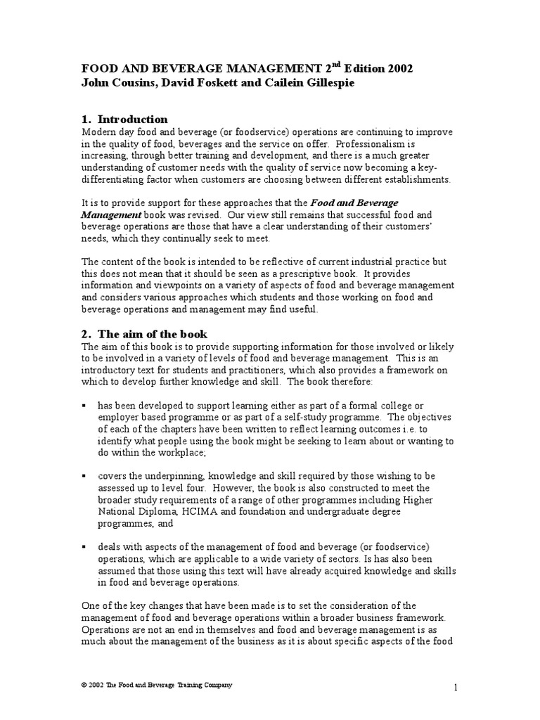 Food and Beverage Management 2nd Edition | PDF | Portable Document ...