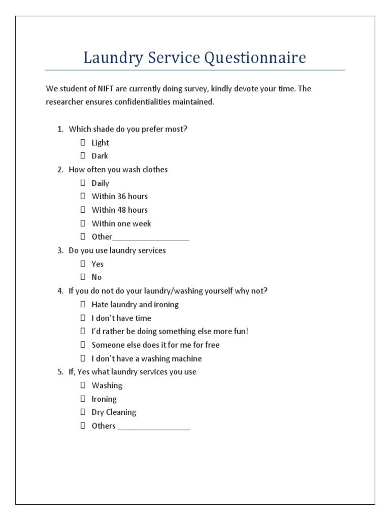 Laundry Service Questionnaire | PDF | Laundry | Cleaning