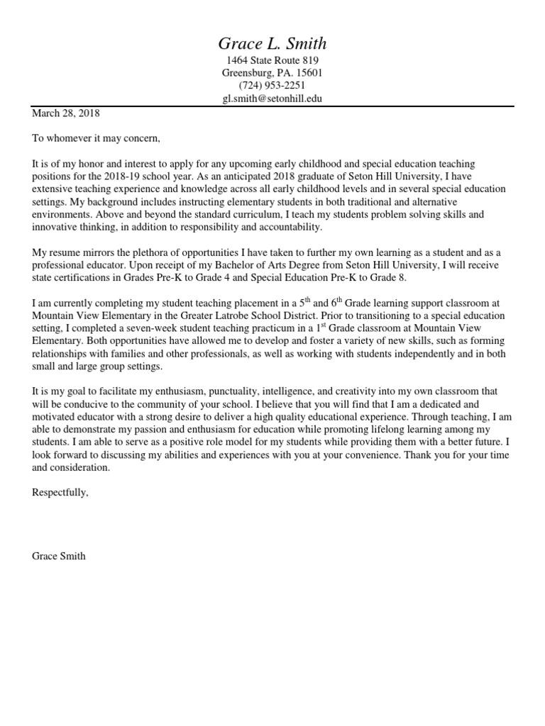 Cover Letter | PDF | Special Education | Teachers