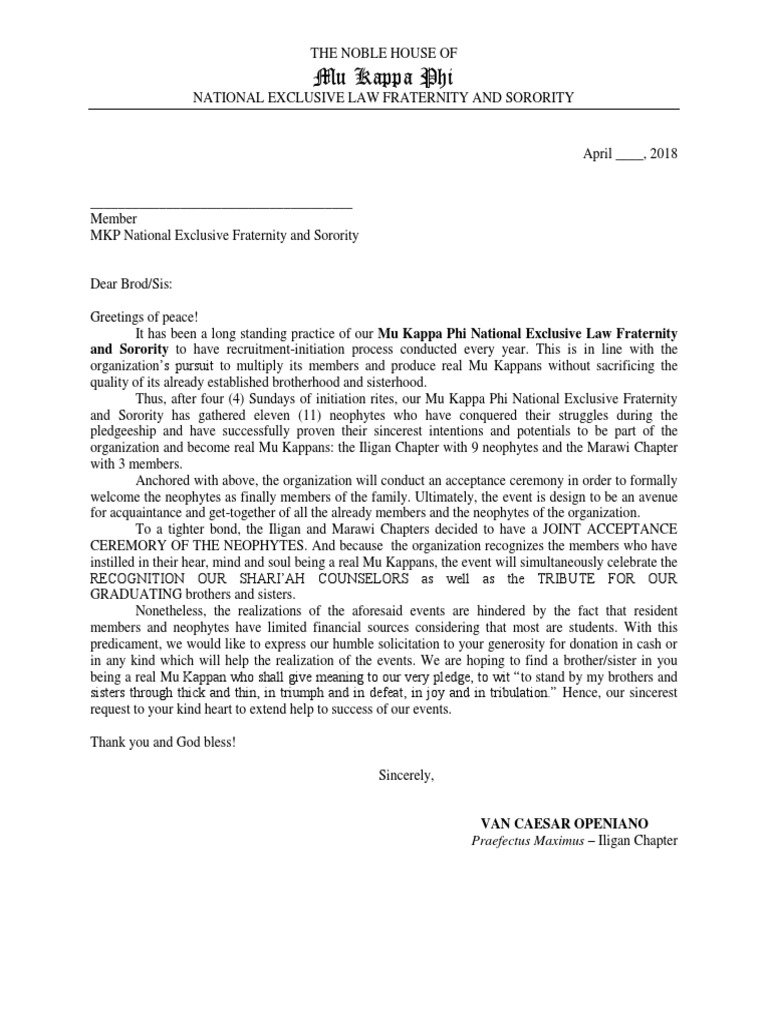 SOLICITATION LETTER.docx | Fraternities And Sororities