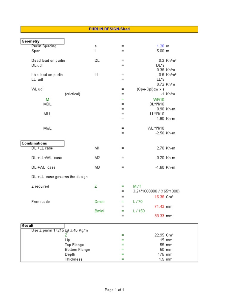 Shed Purlin Design and Load Analysis | PDF