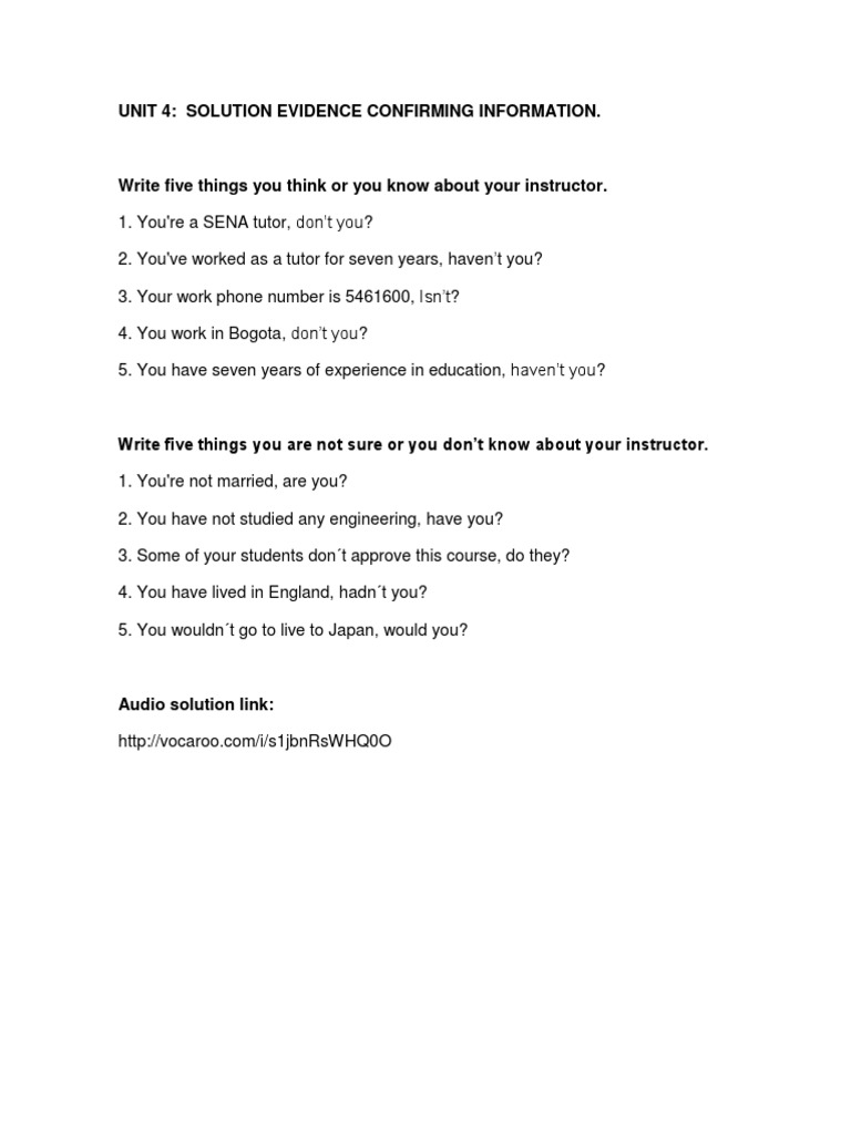 Unit 4: Solution Evidence Confirming Information | PDF