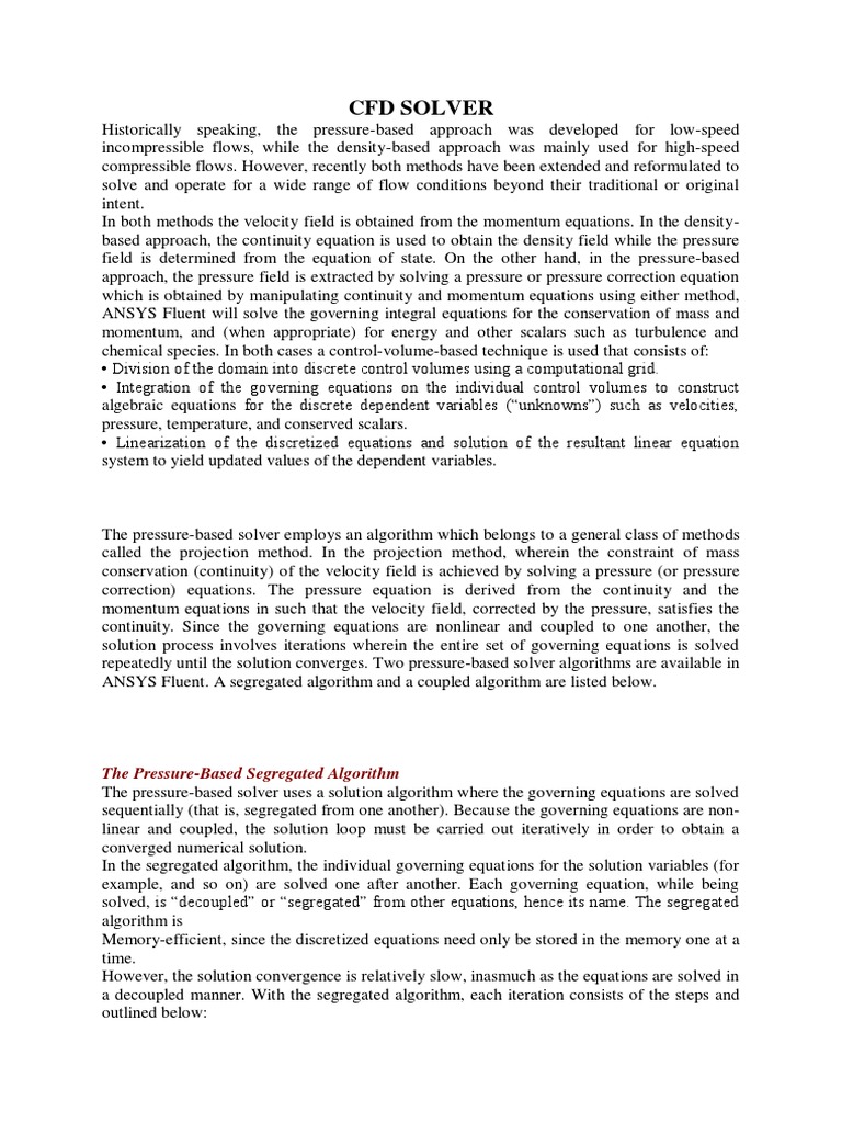 Cfd Solver The Pressure Based Segregated Algorithm Pdf Computational Fluid Dynamics Equations