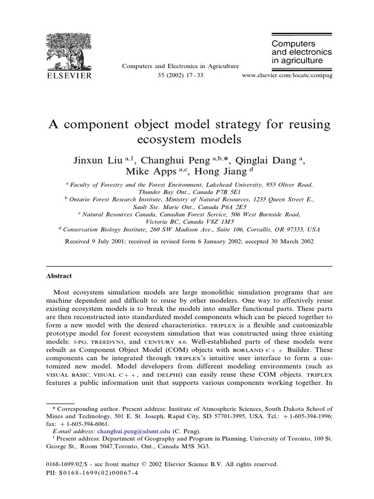 A Component Object Model Strategy For Reusing Ecosystem Models ...