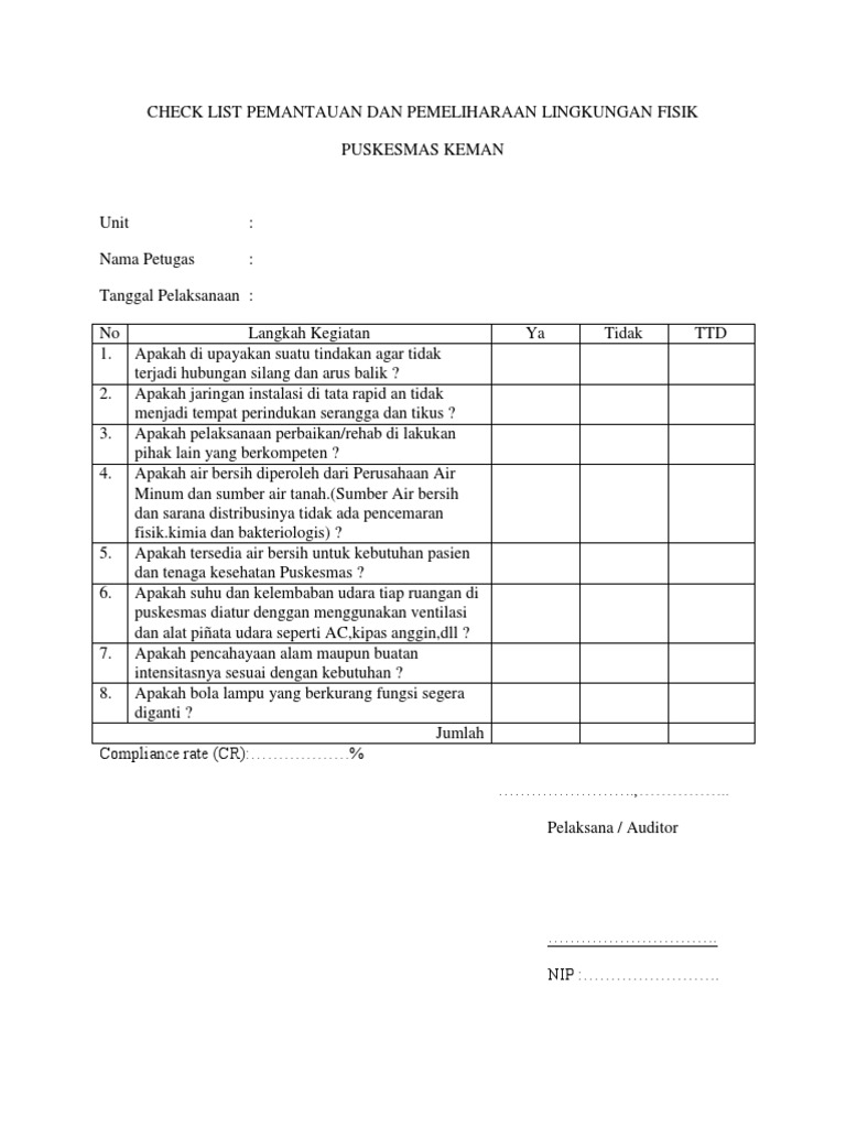 CHECK LIST Pemeliharaan Dan Pemantauan Instalasi Listrik, Air ...
