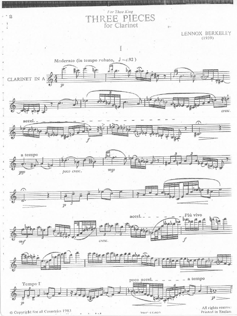 Lennox Berkeley - Three Pieces For Clarinet | PDF