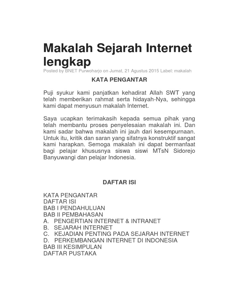 Makalah Sejarah Internet Lengkap DAPIT 2 | PDF