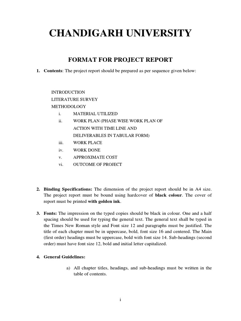 Chandigarh University: Format For Project Report | PDF | Typefaces ...