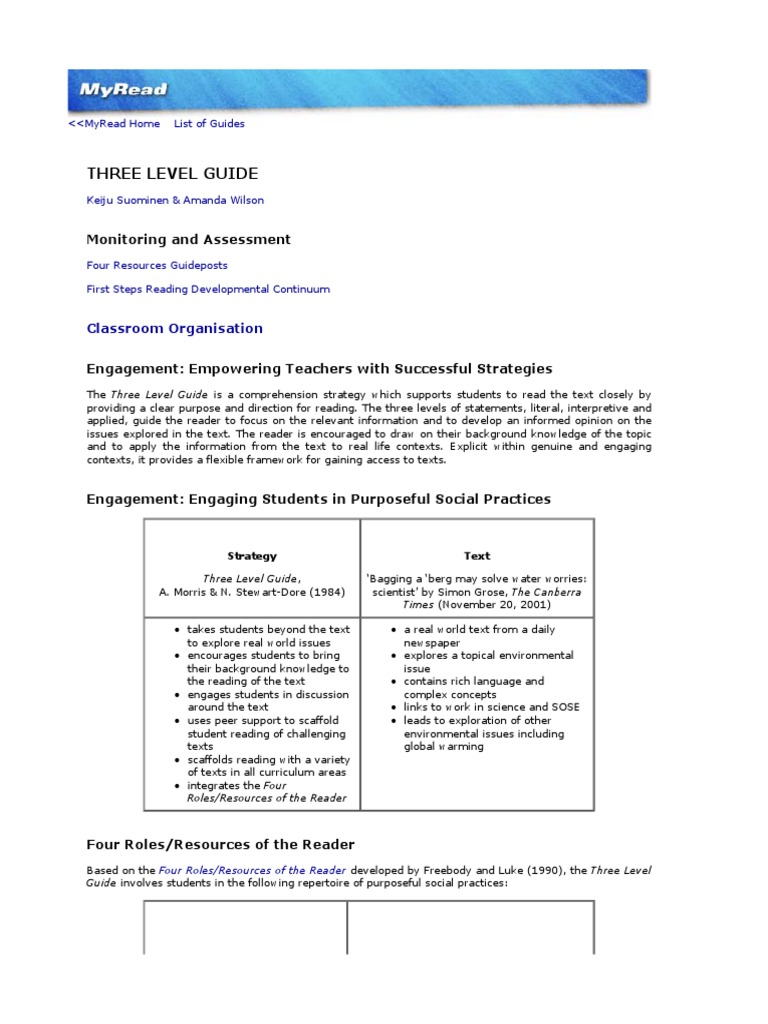 the three level guide for questioning reading literacy | Information ...