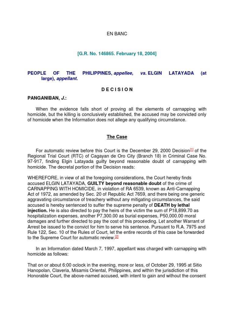 Carnapping With Homicide Jurisprudence | Download Free PDF | Reasonable ...