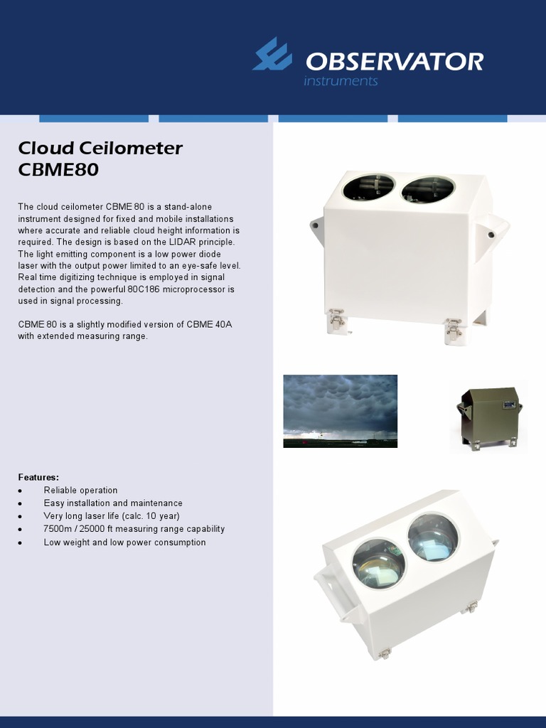Cloud Ceilometer CBME80: Features | PDF | Power Supply | Laser