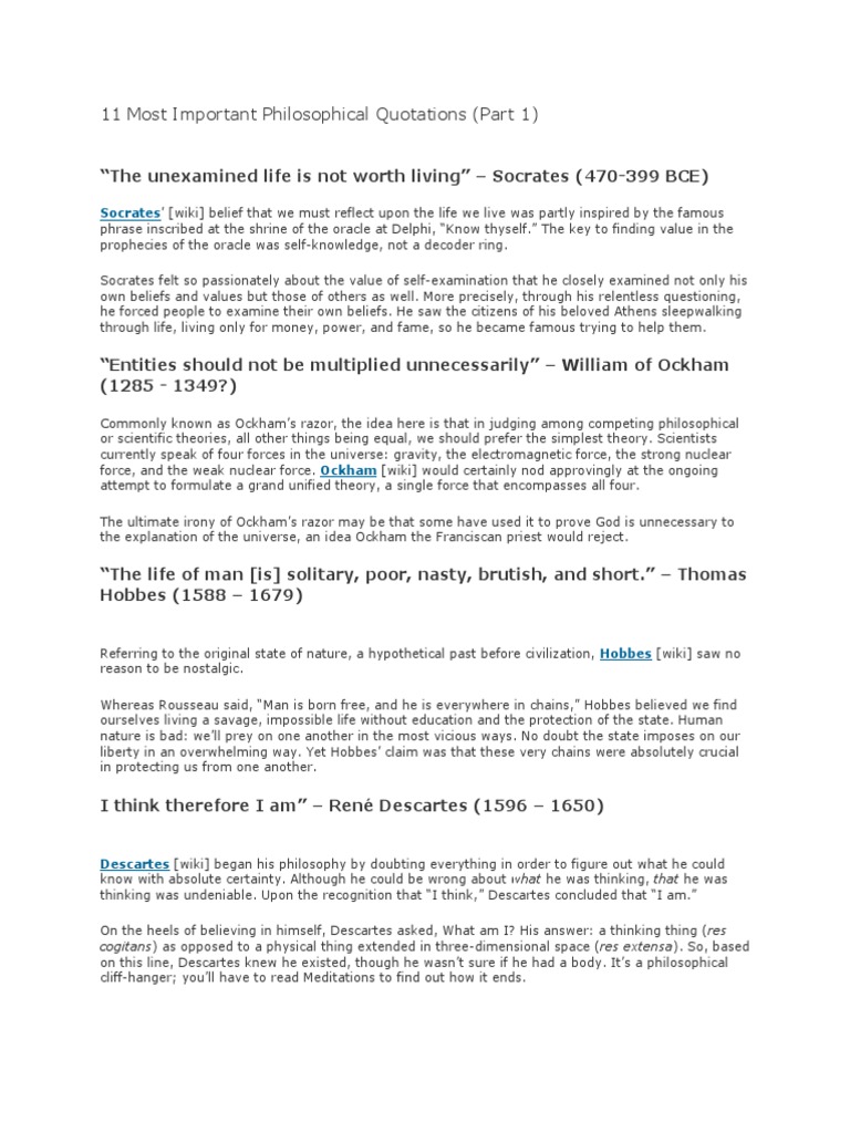 11 Most Important Philosophical Quotations | PDF | René Descartes ...