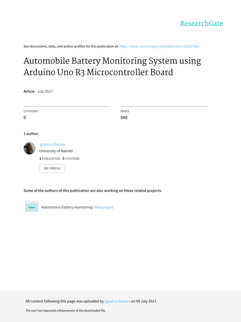 Automobile Battery Monitoring System Using Arduino Uno R3 ...