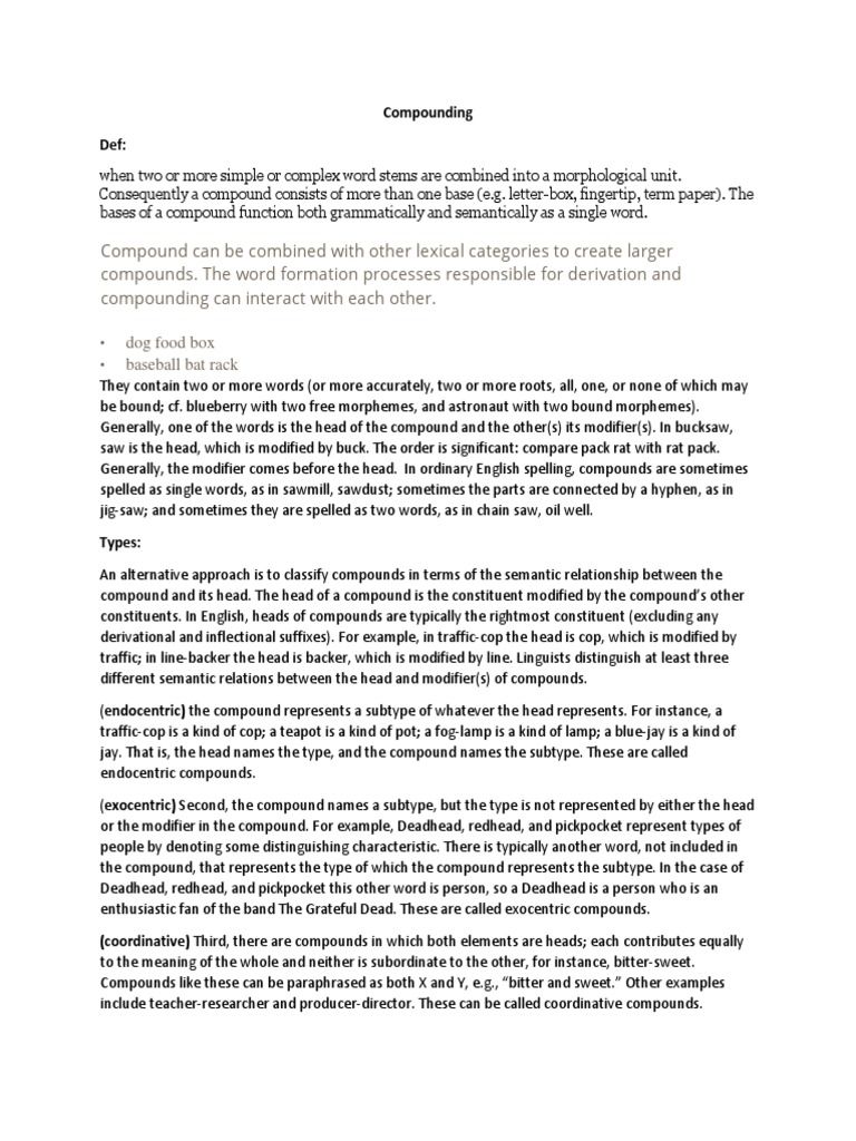 Compounding 1 | PDF | Word | Morphology (Linguistics)